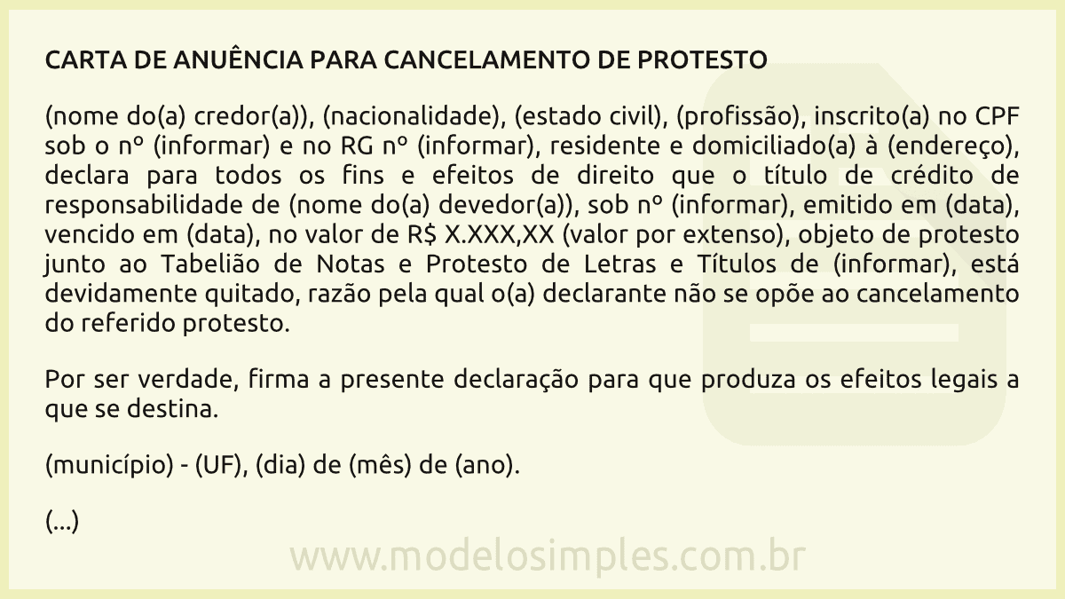 Modelo De Carta De Anuencia De Cheque - Carta-Mestre - Selecao Modelo De Carta De Anuencia De Cheque - Carta-Mestre - Selecao