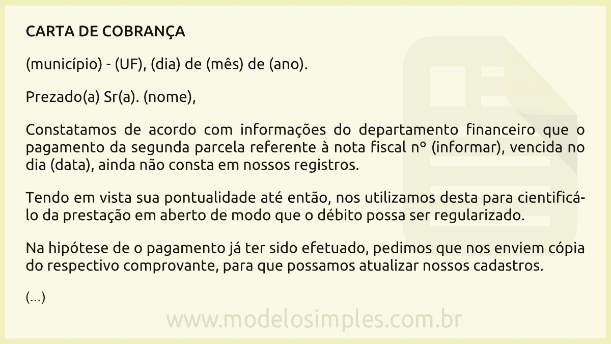 Carta De Aviso De Cobranca Carta De Aviso De Cobranca
