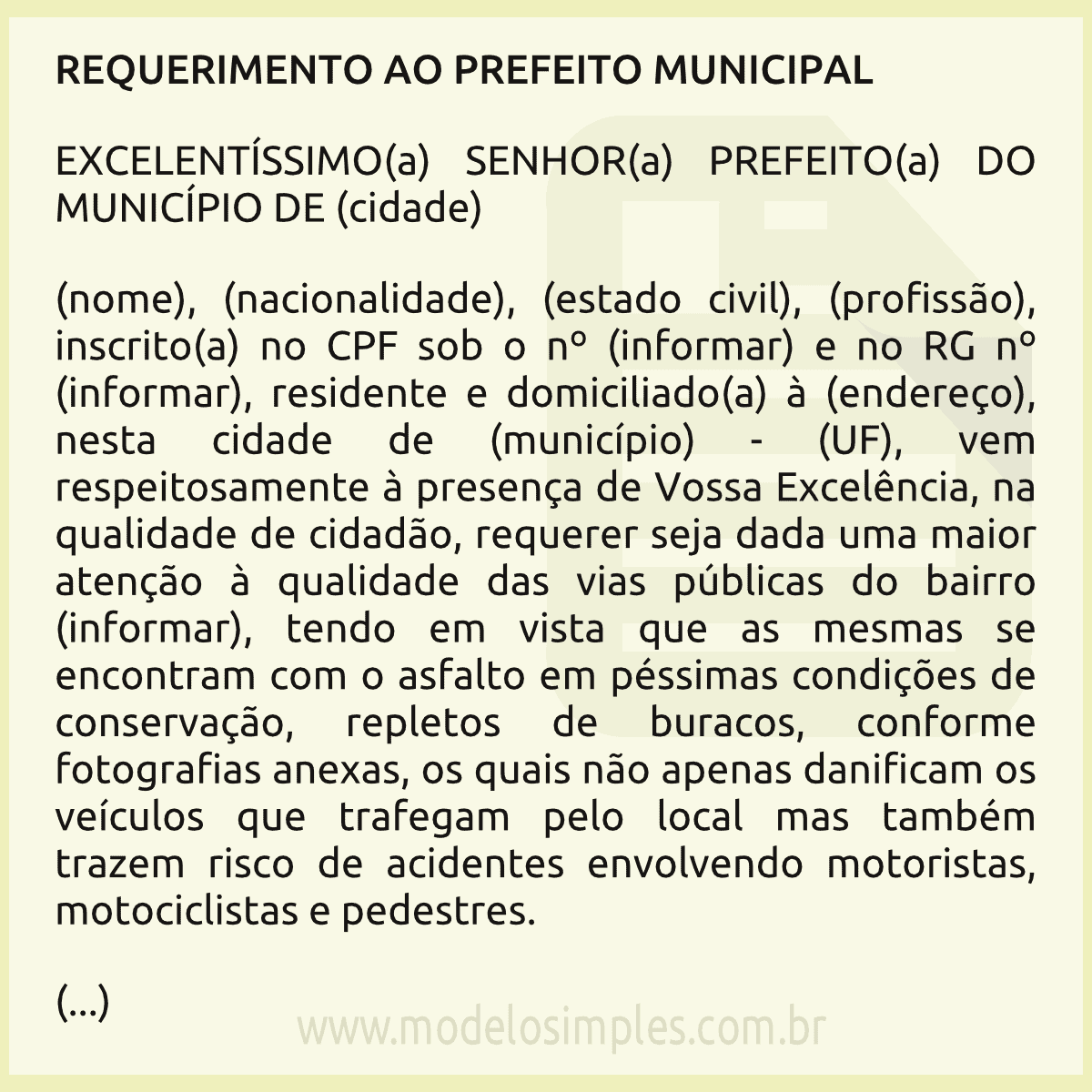 Modelo De Requerimento Ao Prefeito Municipal - Modelos Simples Guia ...